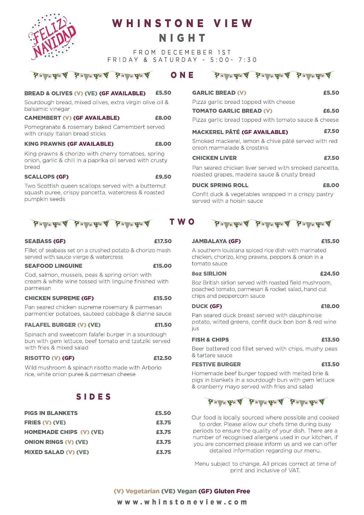 Menu at Whinstone View Bistro, Luxury Log Cabins with Hot Tubs, Wedding ...