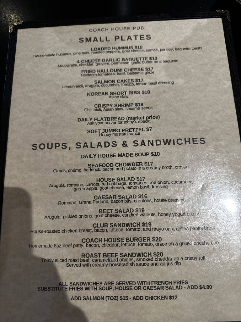 Menu at Coach House Pub, Whitchurch-Stouffville