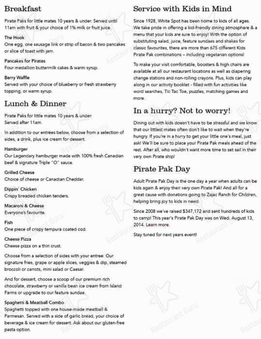 Menu at White Spot Maple Ridge restaurant, Maple Ridge, Lougheed Hwy.