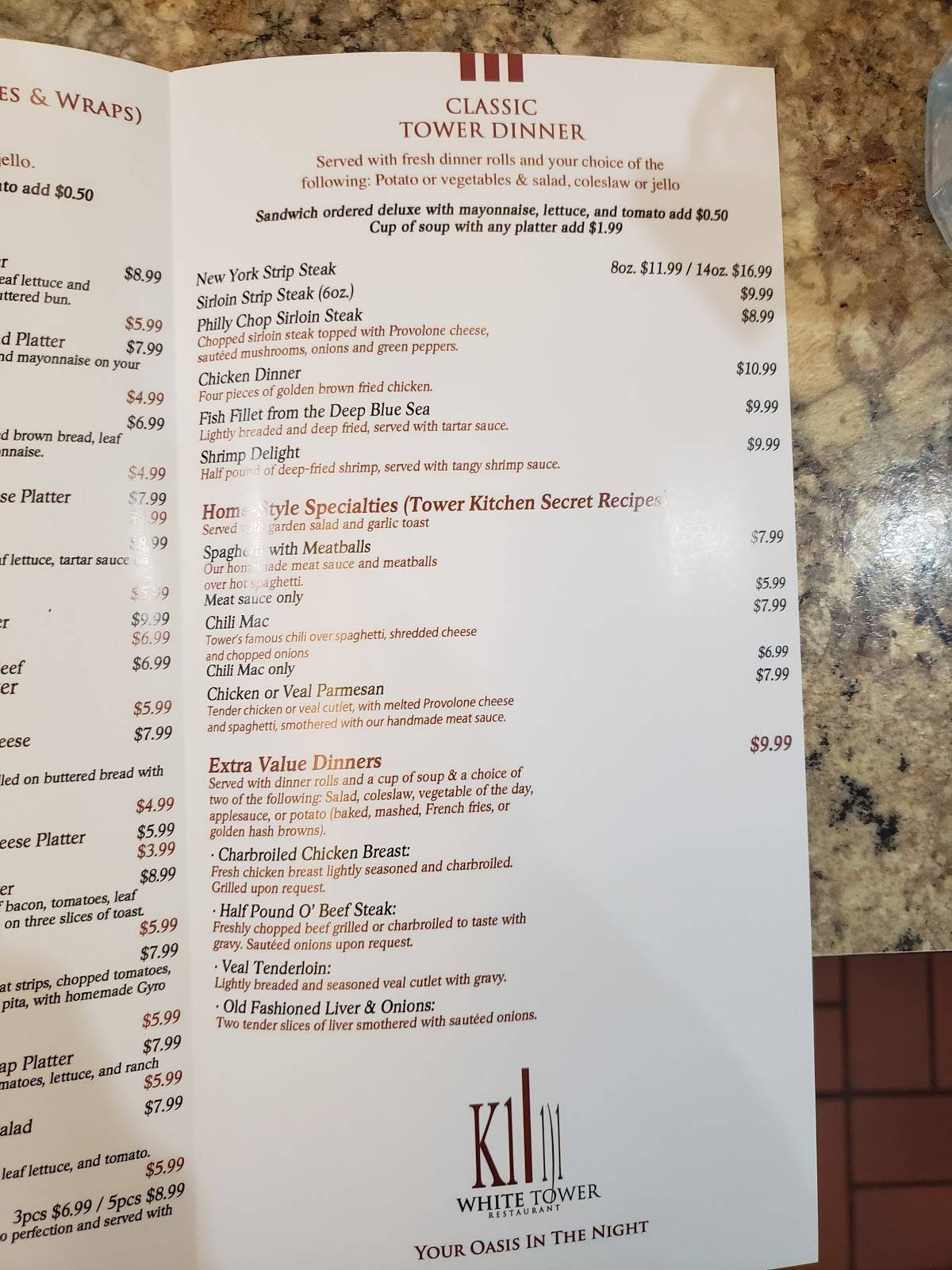 Menu at White Tower Restaurant, Toledo, W Sylvania Ave