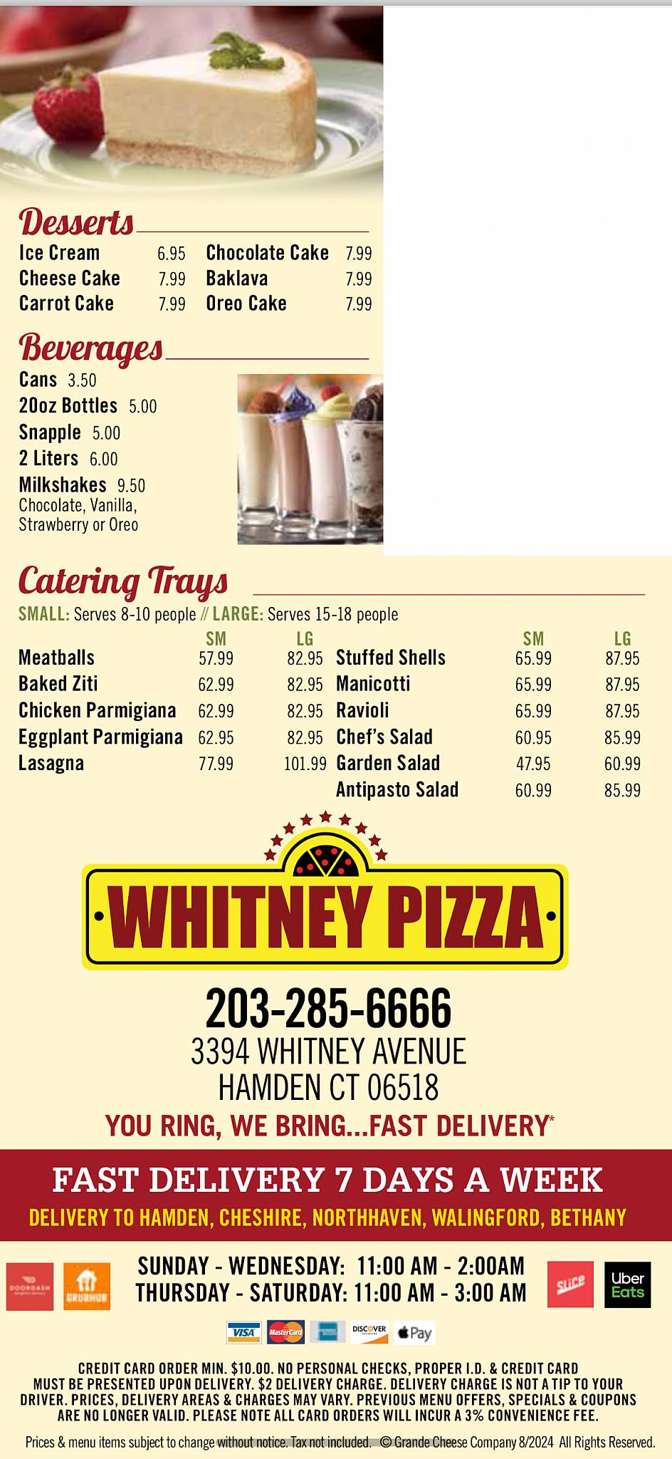 Menu at Whitney Pizza restaurant, Hamden