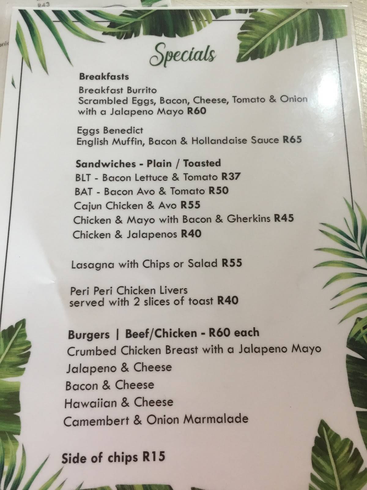 Menu at Whole In One restaurant, Bluff