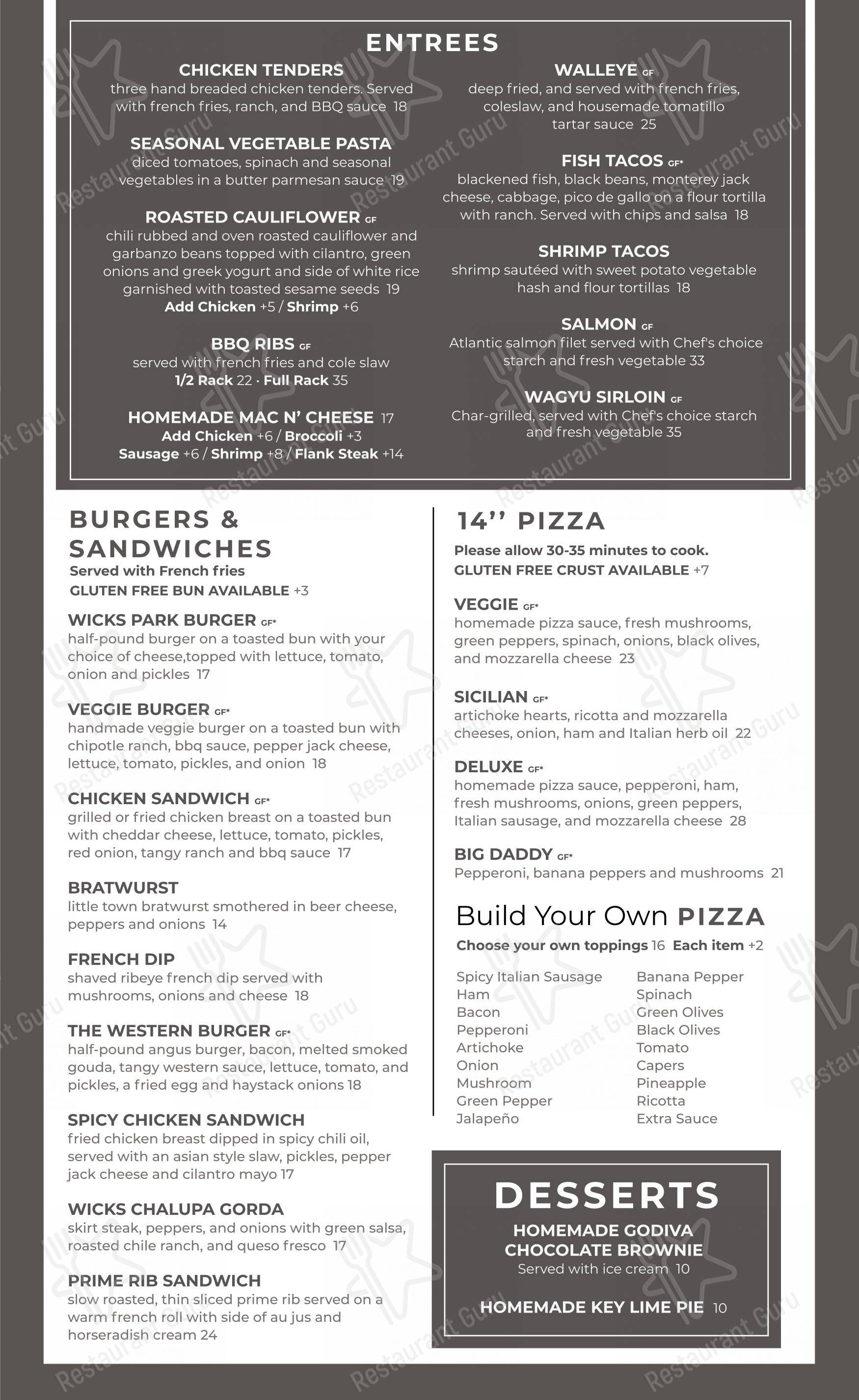 Menu at Wicks Park Bar & Grille, Saugatuck
