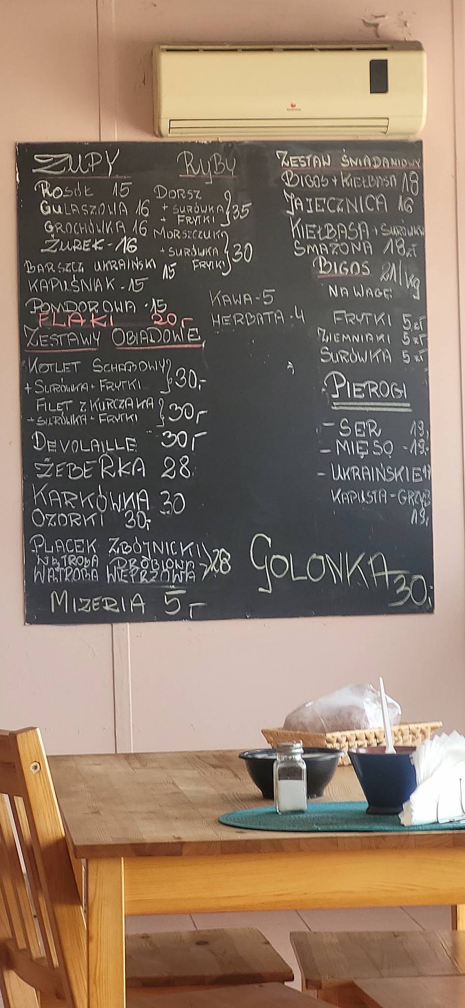 Menu at Wigwam bar u Jana - grochówka wojskowa, Poland