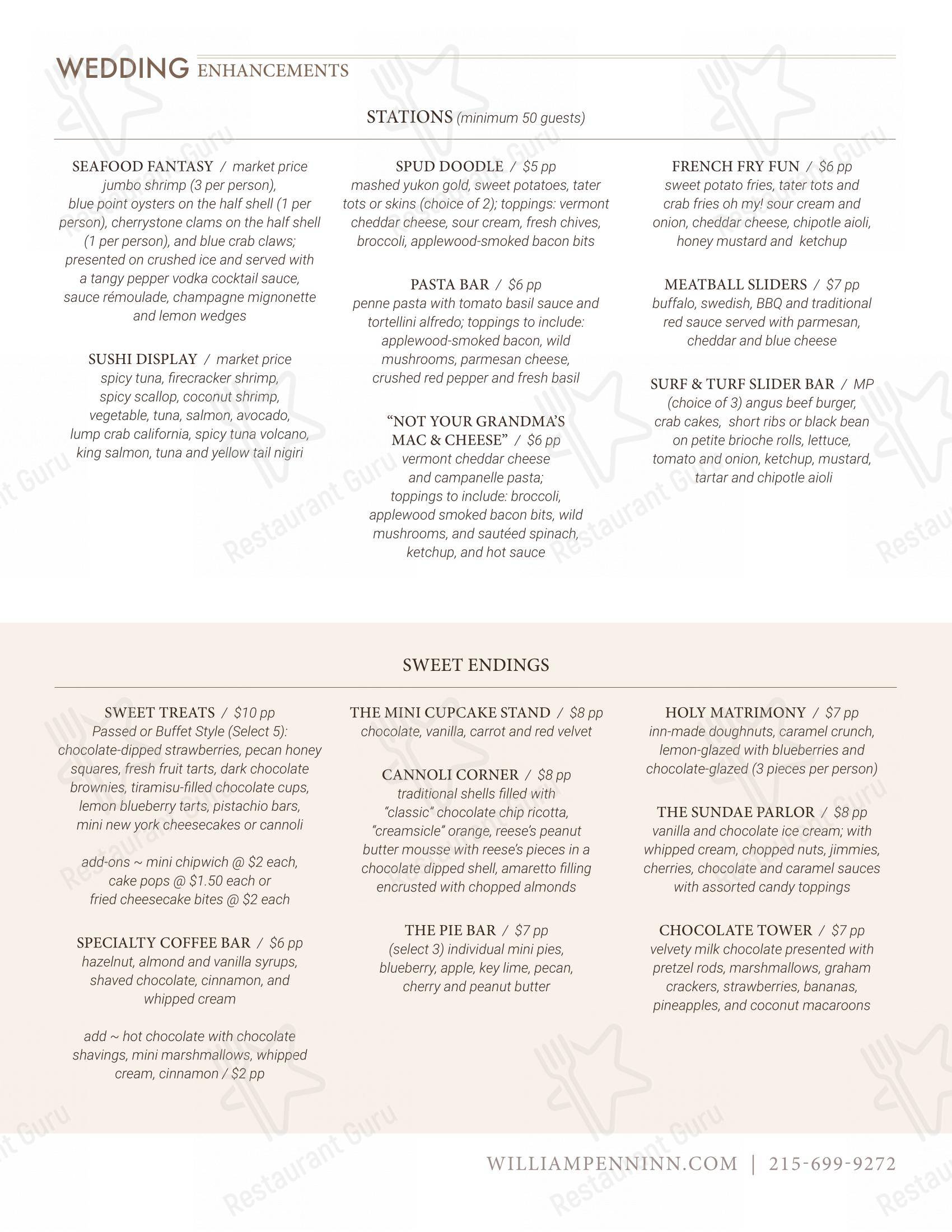 Menu at William Penn Inn restaurant, Gwynedd