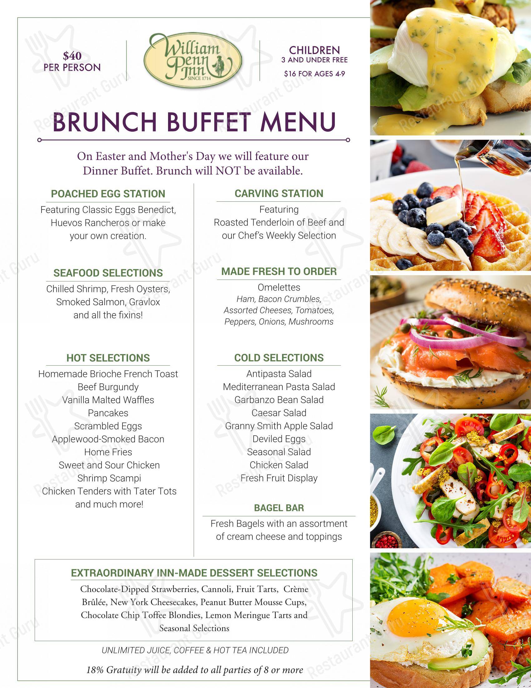 Menu at William Penn Inn restaurant, Gwynedd