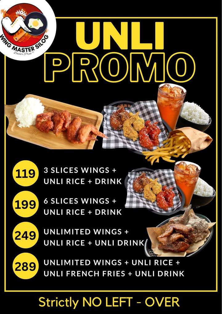 Menu at Wing Master Silog Toril Main restaurant, Davao City