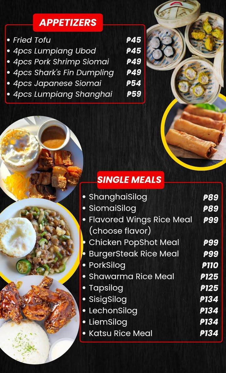 Menu at Wing Master Silog Toril Main restaurant, Davao City