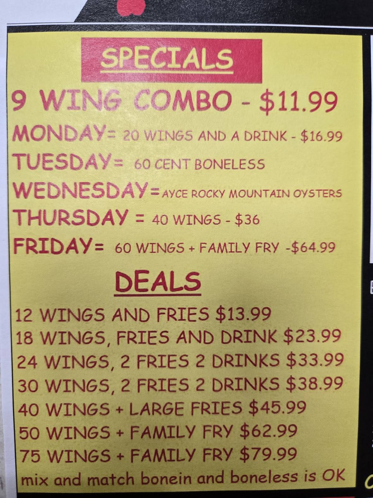 Menu at Wing Slingers restaurant, Denver, E Iliff Ave
