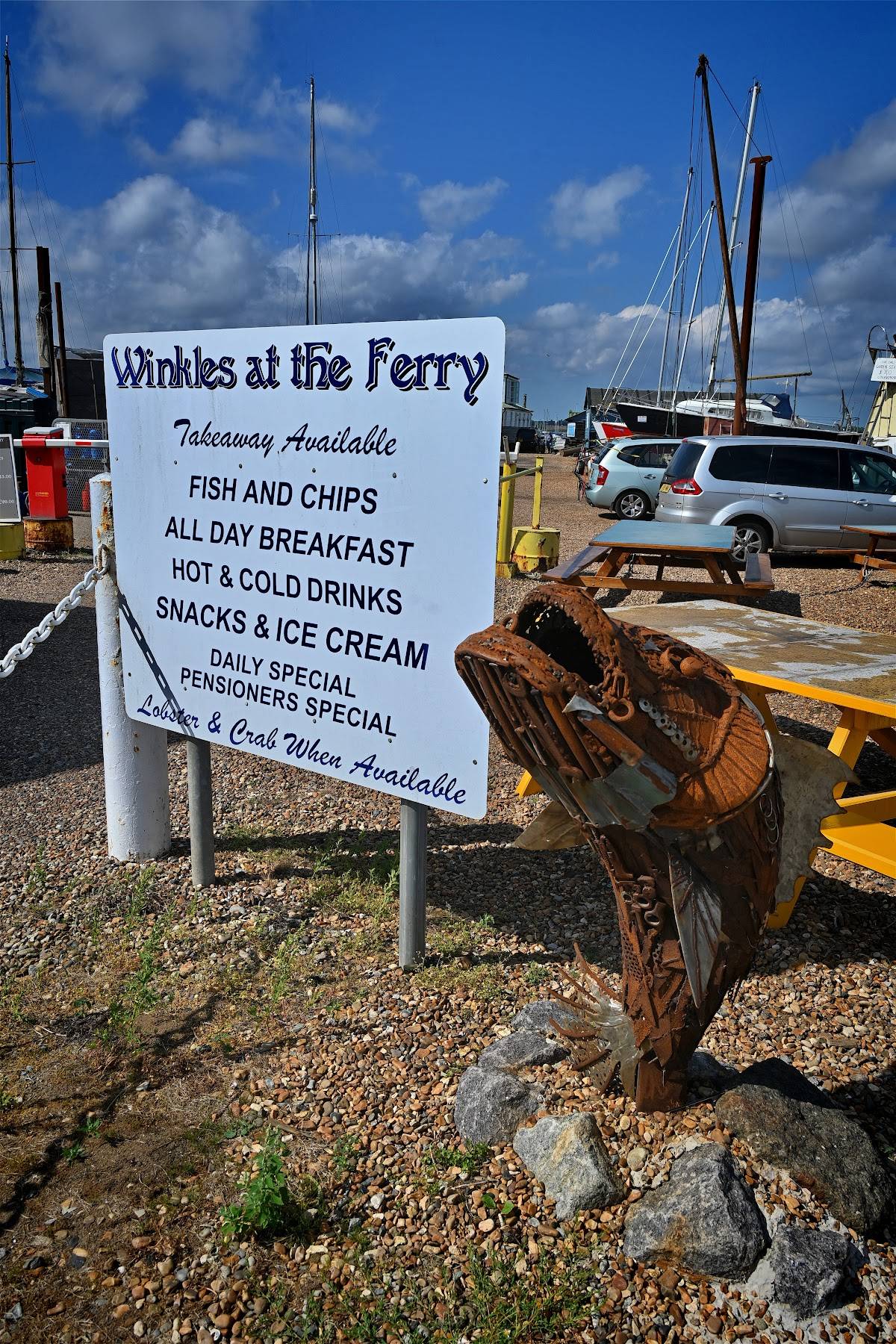 Menu at Winkles at the Ferry cafe, Felixstowe