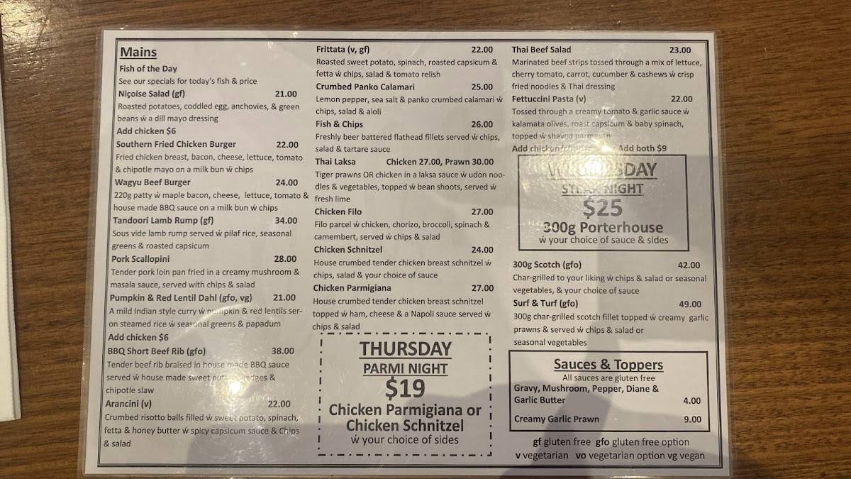 Menu at Wodonga Golf Club Clubhouse Bar & Bistro, West Wodonga