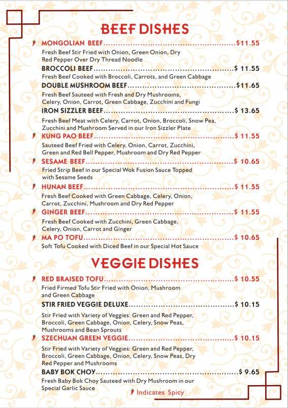 Menu at Wok Fusion restaurant, Meridian