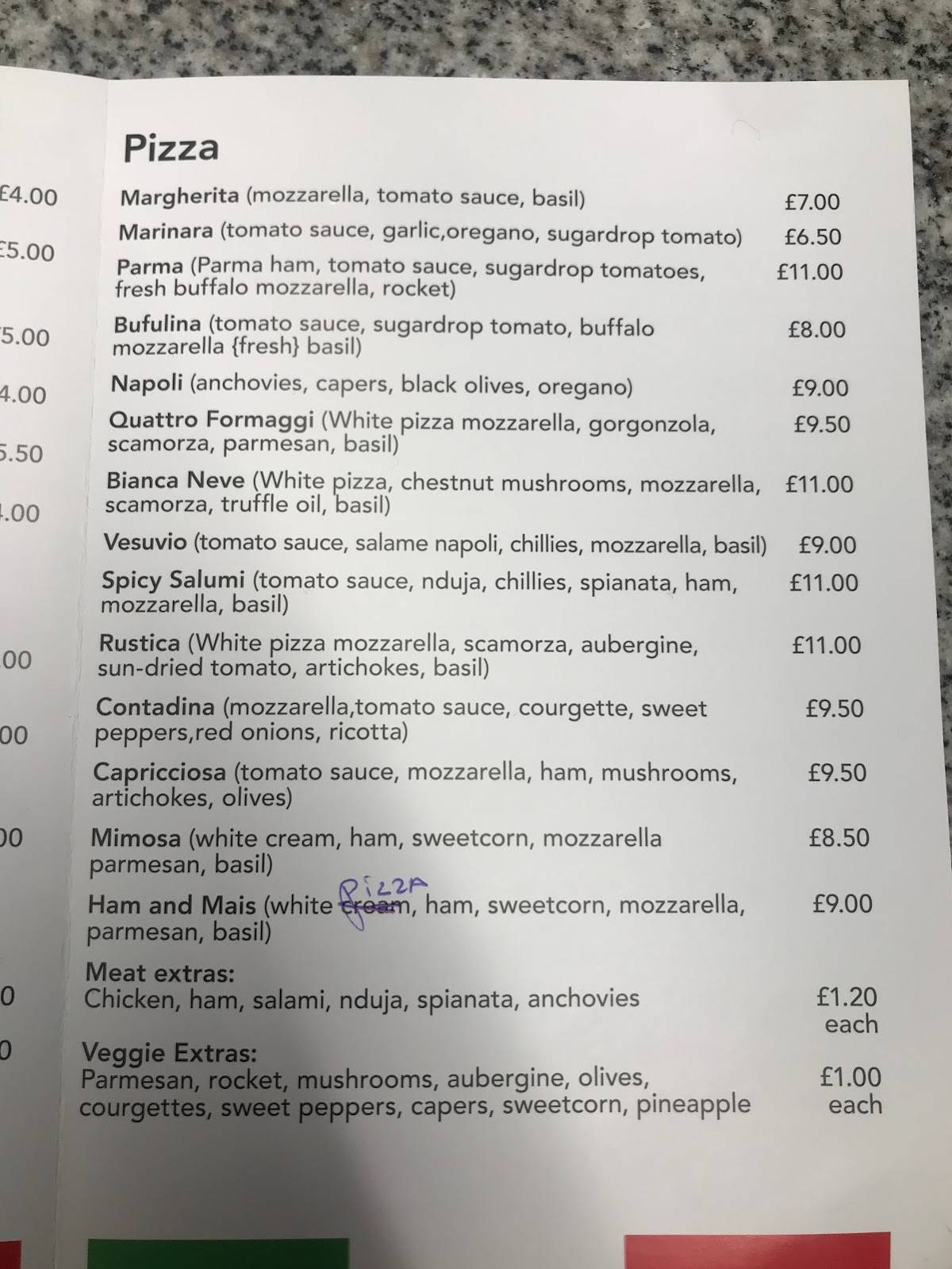 Carta de pizzería Wood Oven Pizza Neapolitan pizza, Cheadle