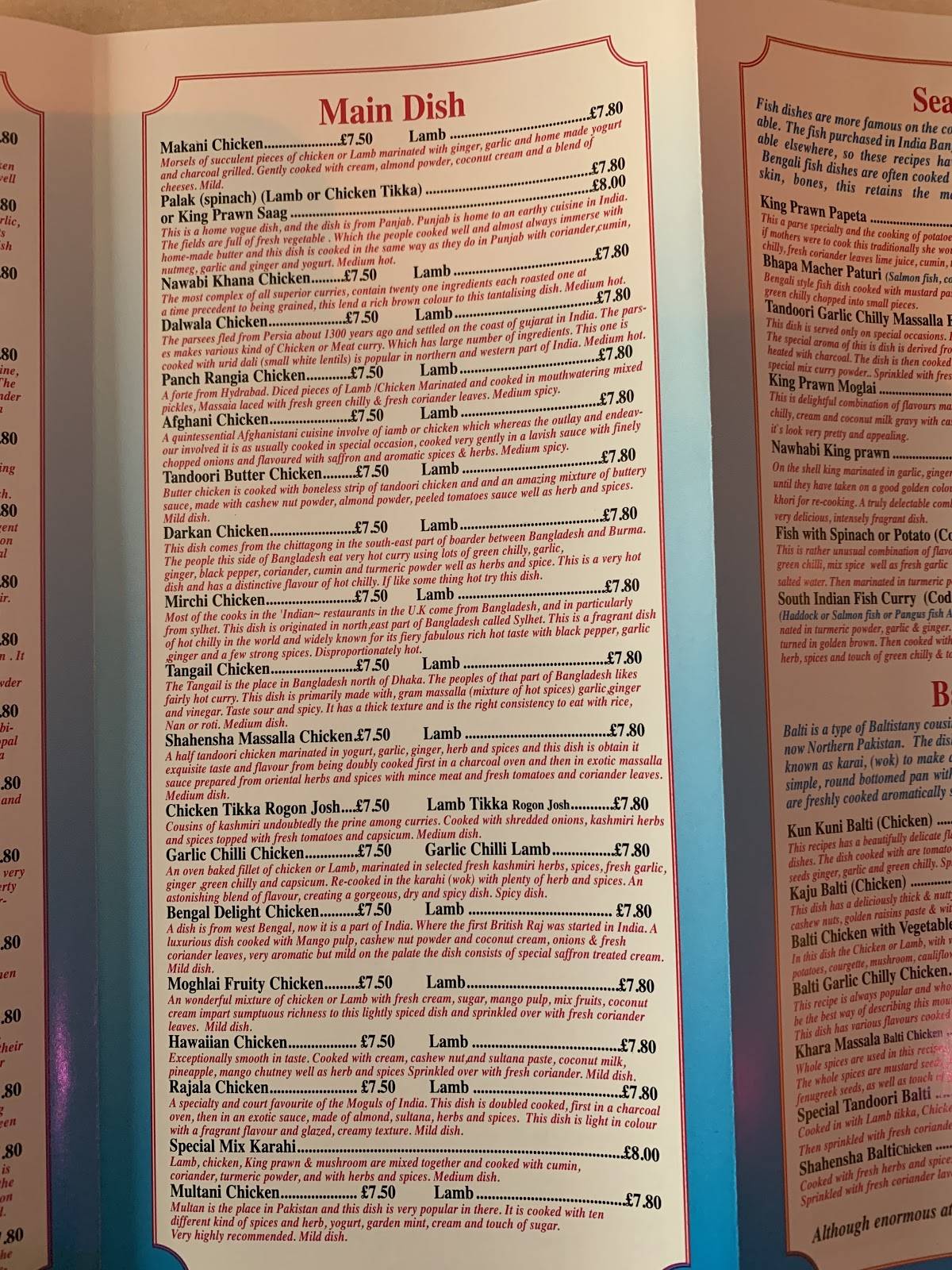 Menu at Woodthorpe Spice restaurant, York