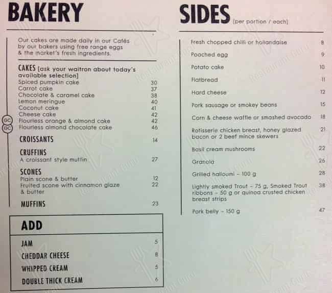 Menu at Woolworths Cafe, Cape Town, Constantia Village