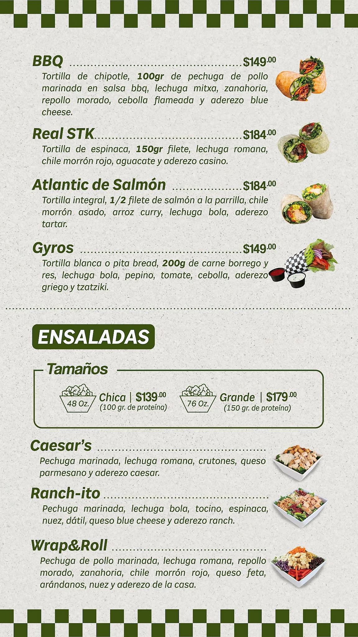 Carta del restaurante Wrap & Roll (Bénito Juárez), Mexicali