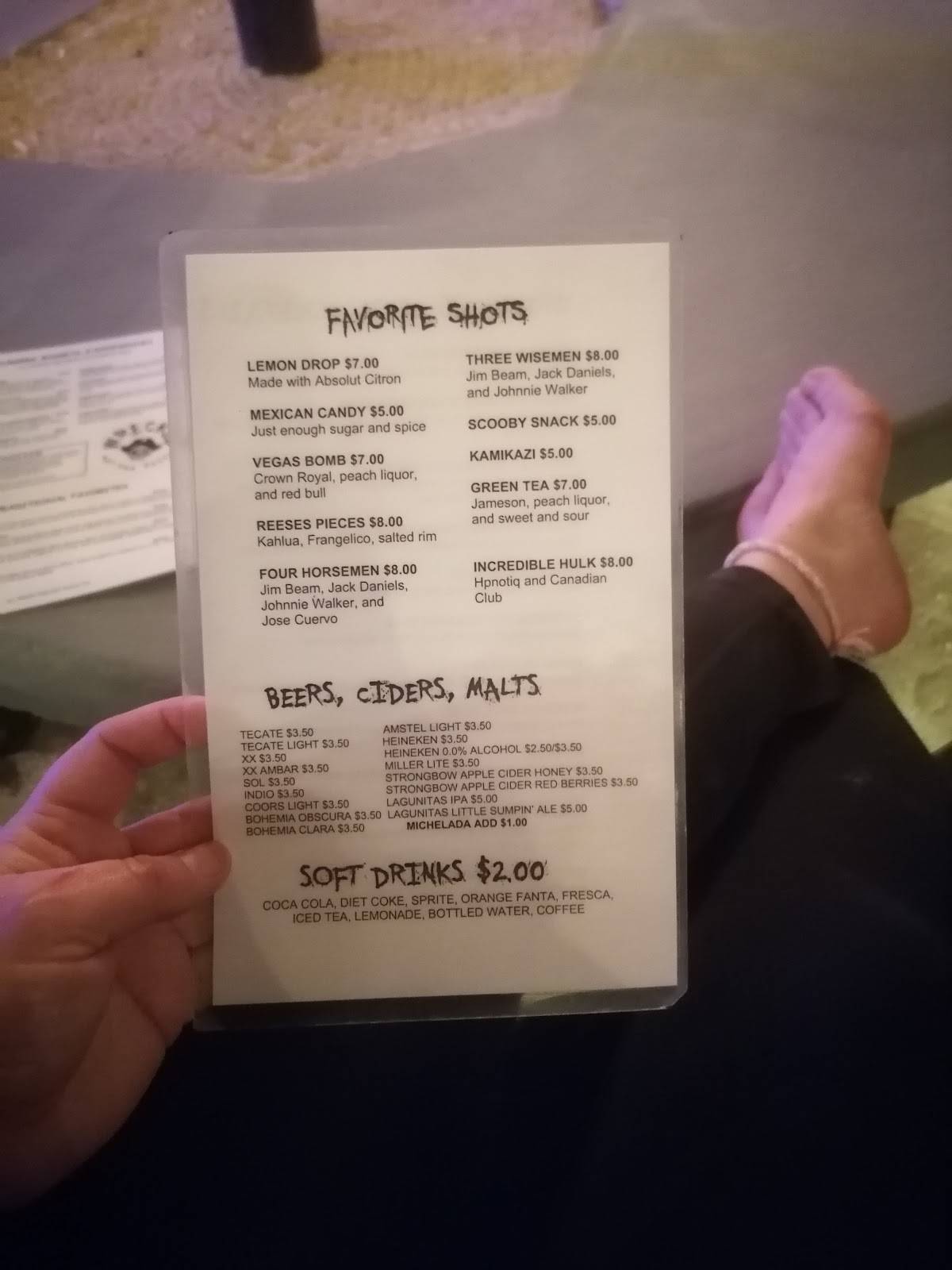 Menu at Wrecked at the Reef pub & bar, Puerto Peñasco