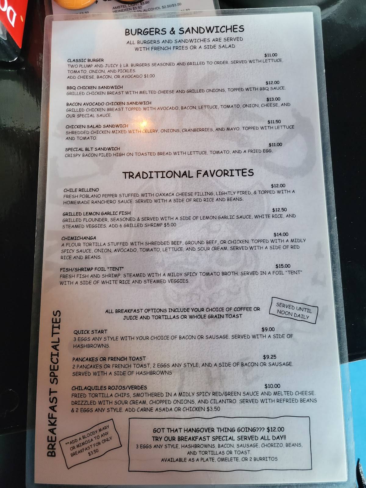 Menu at Wrecked at the Reef pub & bar, Puerto Peñasco