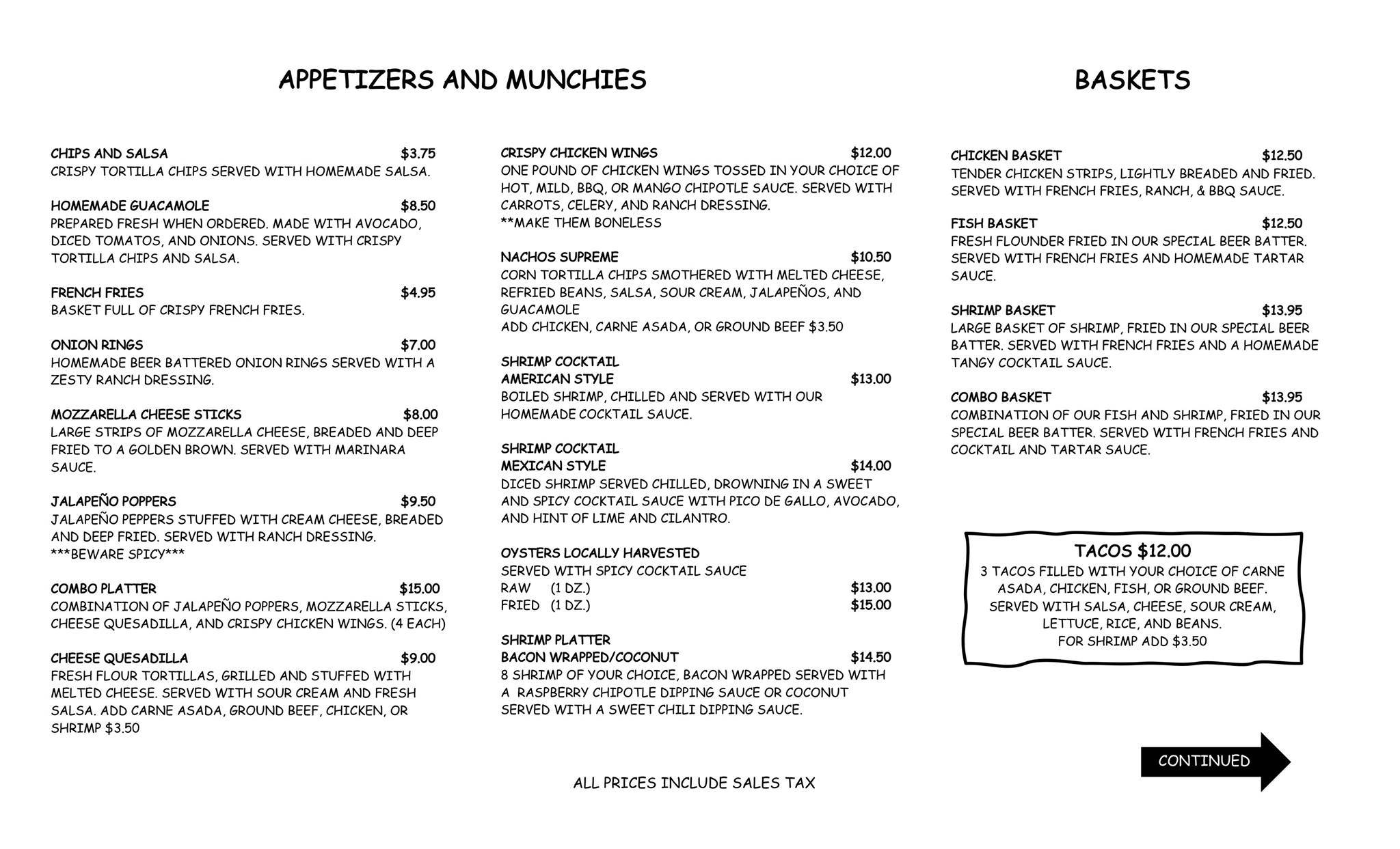 Menu at Wrecked at the Reef pub & bar, Puerto Peñasco
