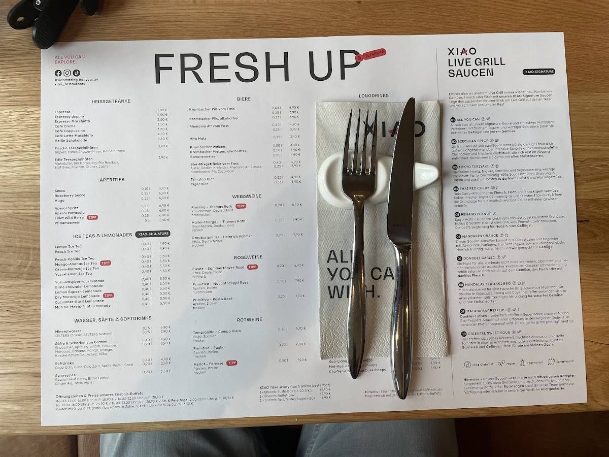Speisekarte von XIAO Wuppertal restaurant, Wuppertal