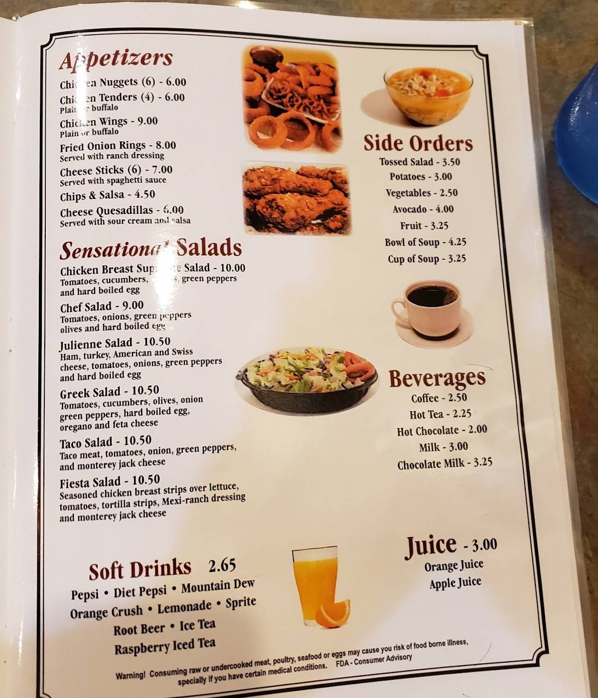 Menu at Yannis On Washington restaurant, Momence