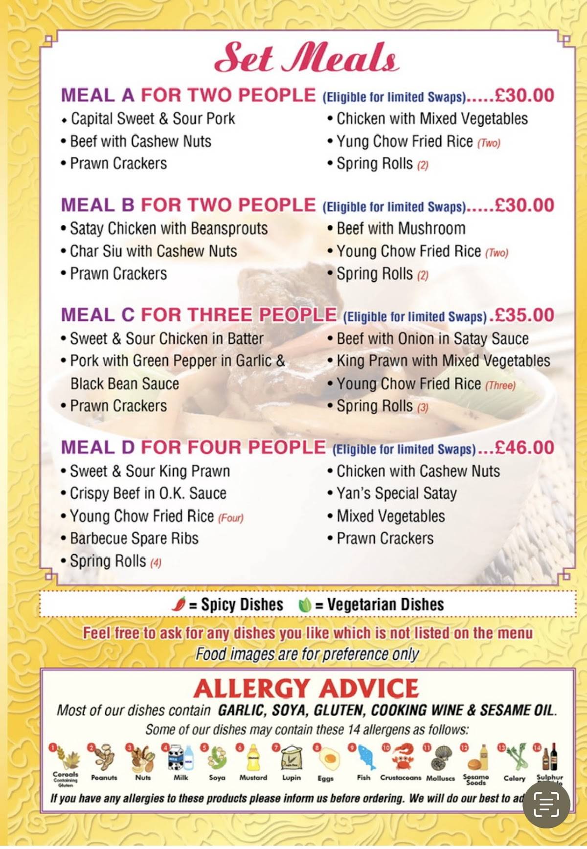 Menu at Yan’s Chinese Takeaway fast food, Malton