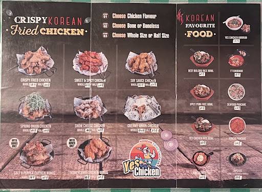 Menu at Yes Chicken (Korean Fried Chicken) in Manly restaurant, Manly