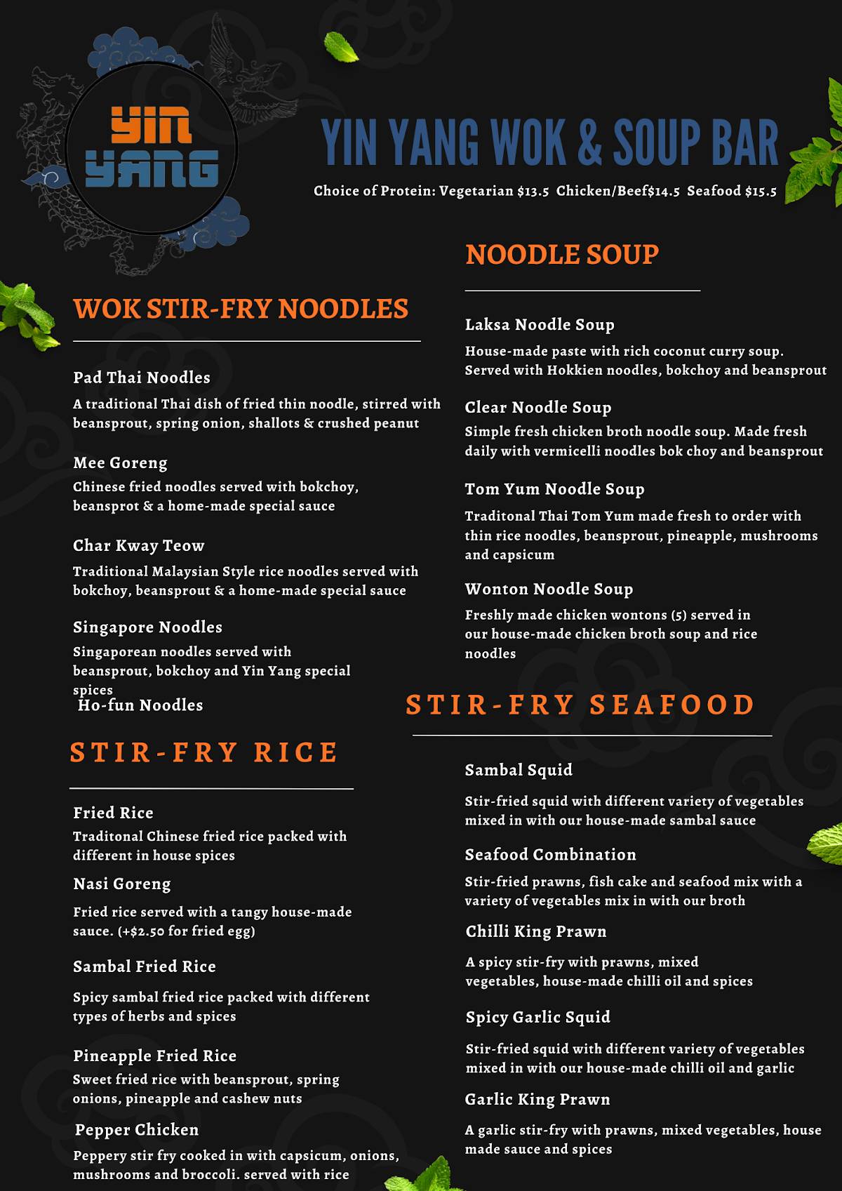 Menu at Yin Yang Wok & Soup Bar, Fremantle