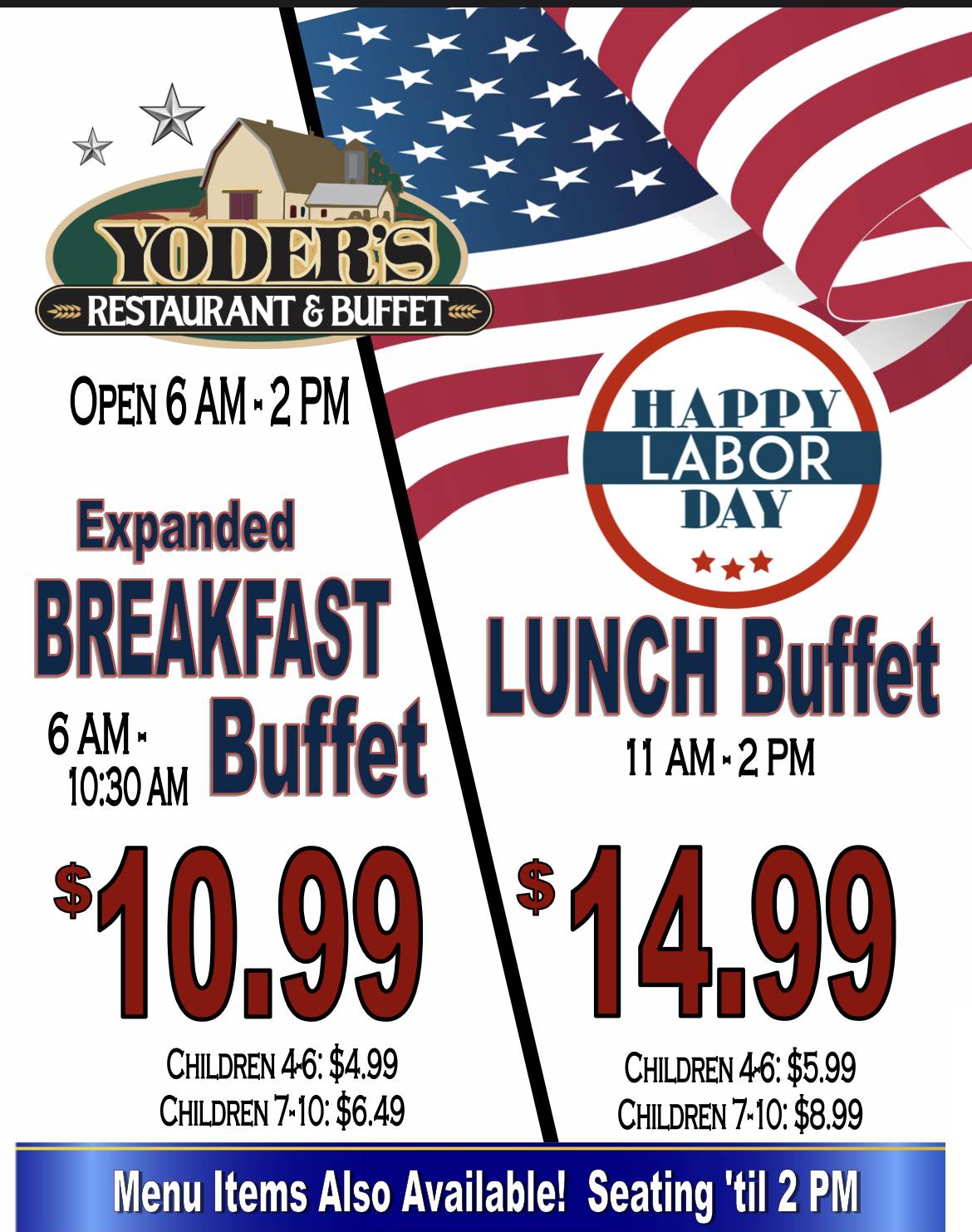 Menu at Yoder's Restaurant & Buffet, New Holland