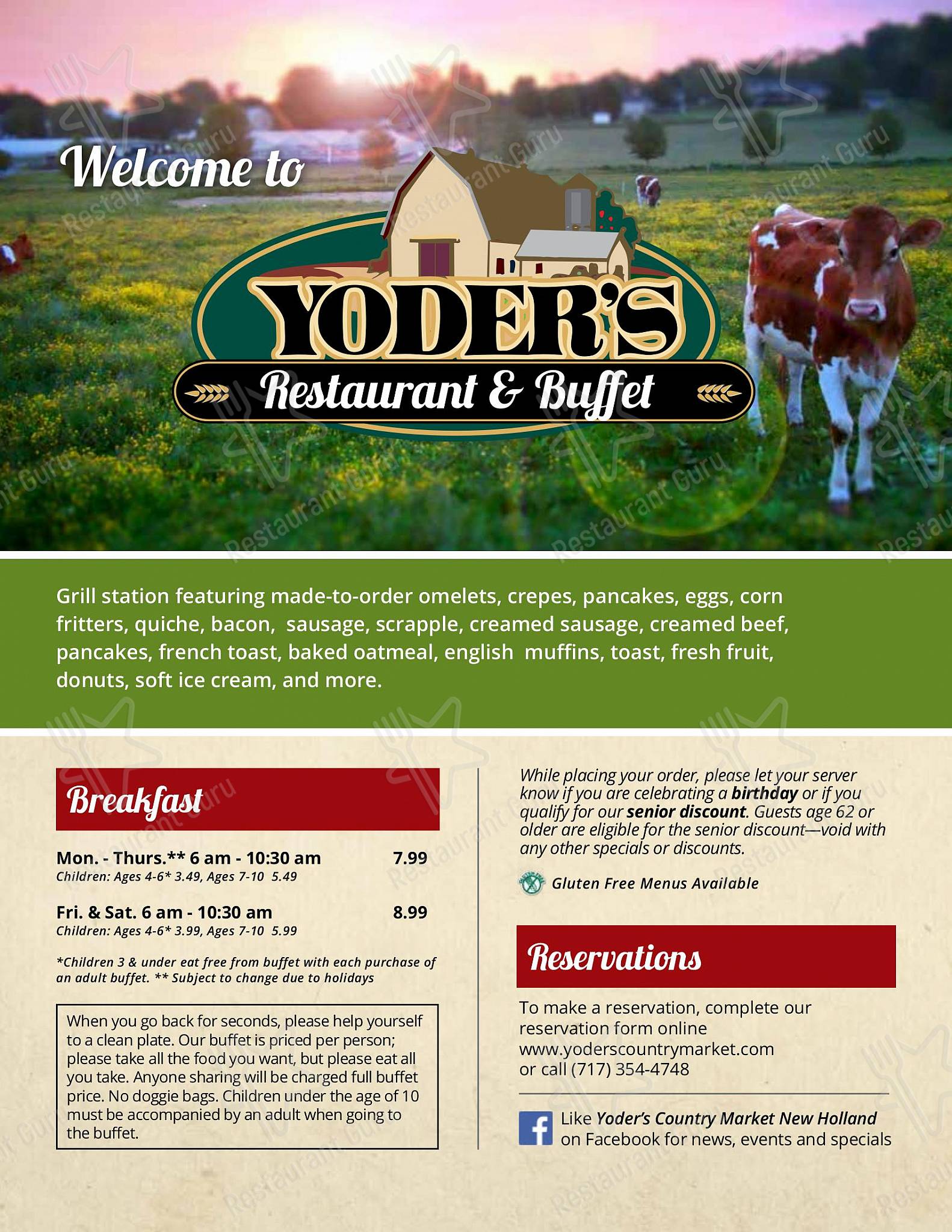 Menu at Yoder's Restaurant & Buffet, New Holland