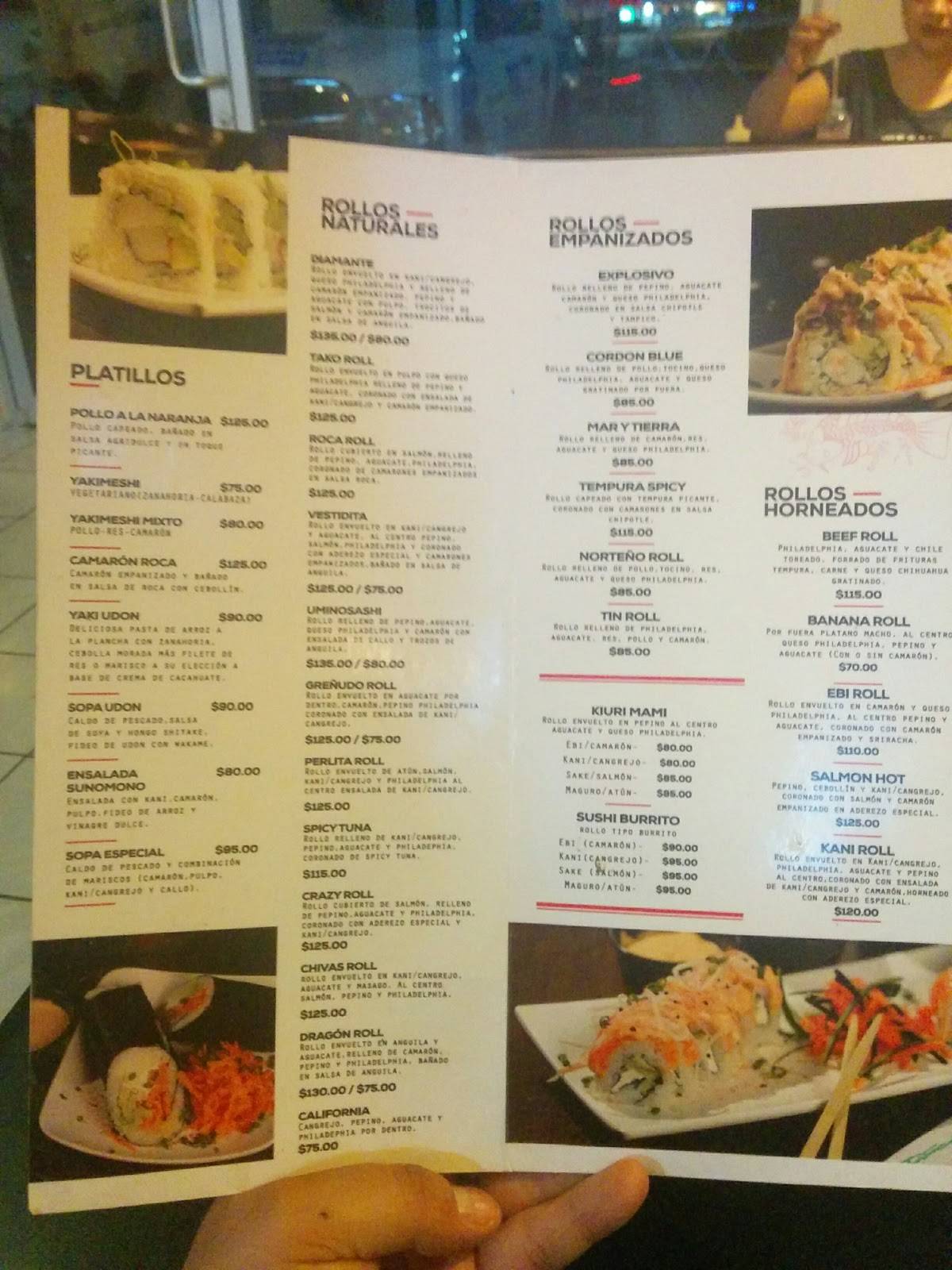 Menu at Yokomo Sushi restaurant, Hermosillo, Blvrd José López Portillo 53