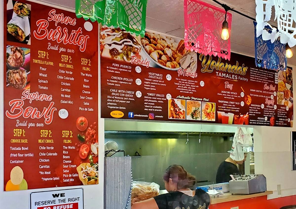 Menu at Yolanda's Tamales Factory restaurant, Sacramento