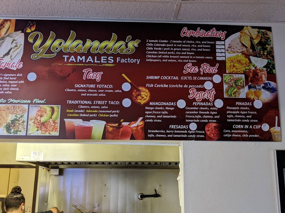 Menu at Yolanda's Tamales Factory restaurant, Sacramento