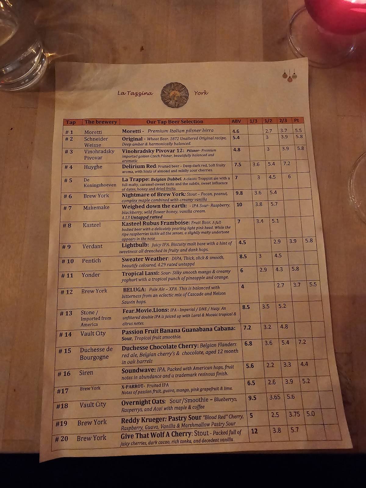 Menu at Villaggio restaurant, York