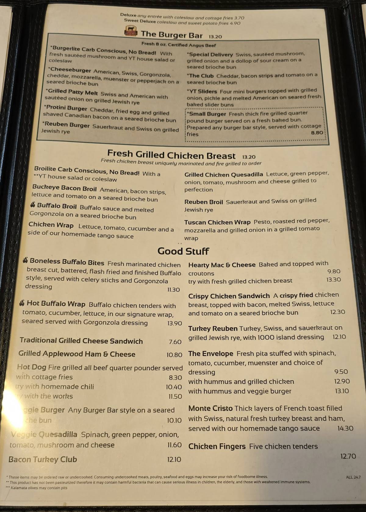 Menu at Yours Truly Rockside restaurant, Valley View, Rockside Rd