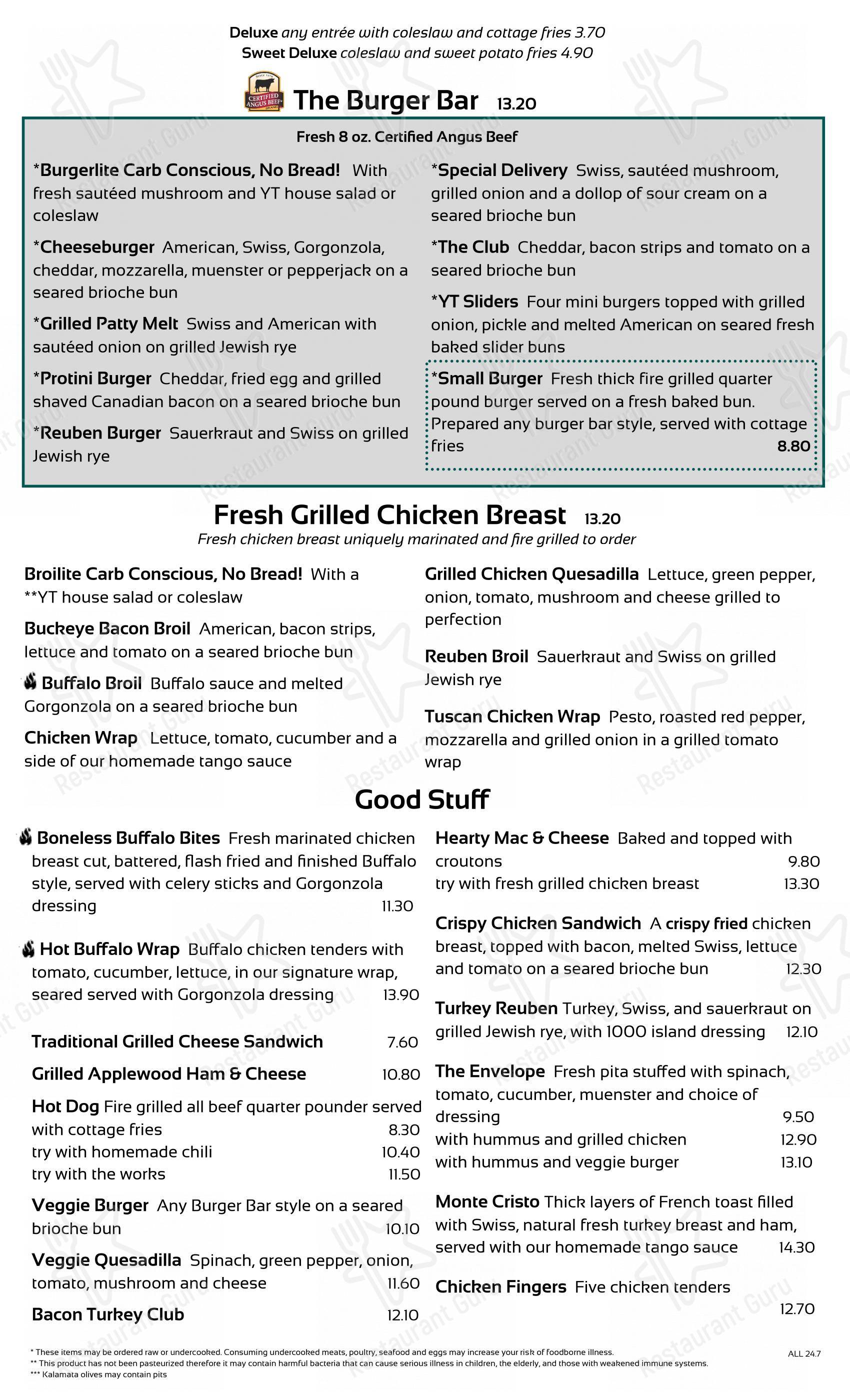 Menu at Yours Truly Rockside restaurant, Valley View, Rockside Rd