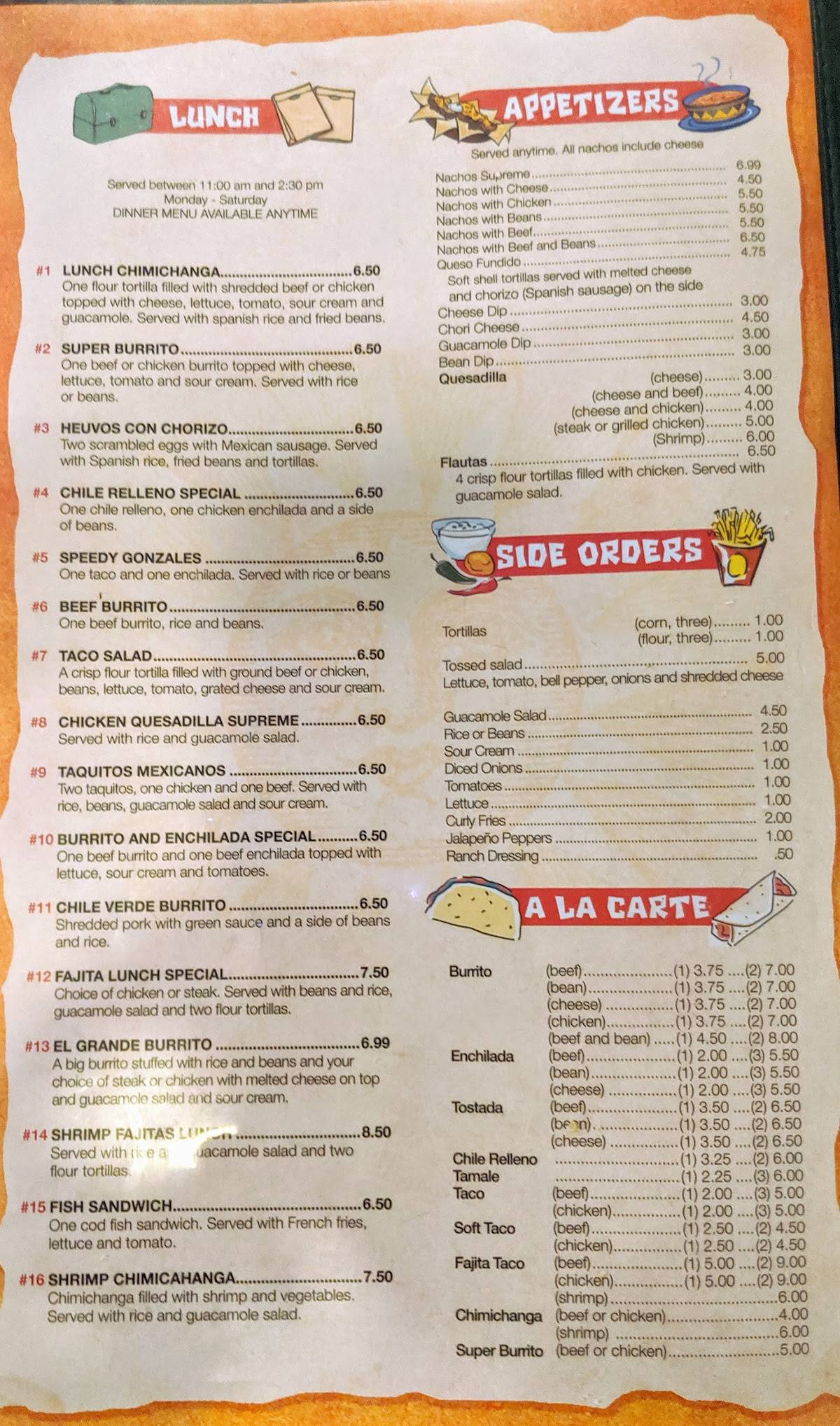 Menu at Yucatan Restaurant, Coshocton