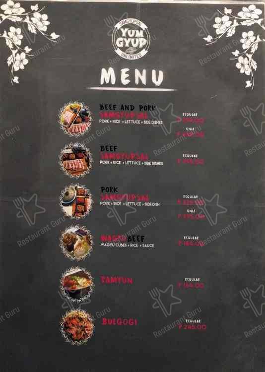 Menu at Yum Gyup restaurant, Quezon City