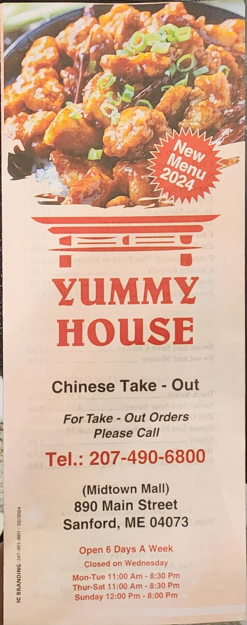 Menu at Yummy House Restaurant, Sanford, 890 Main St