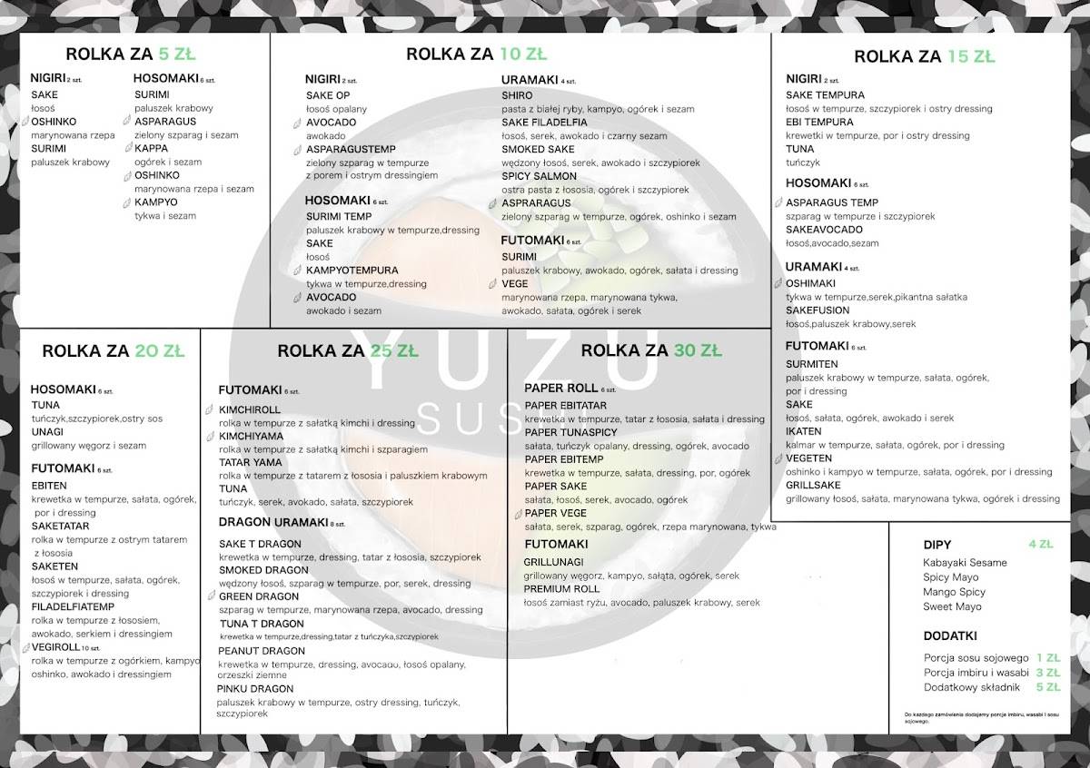 Carta del restaurante Yuzu Sushi, Poznań