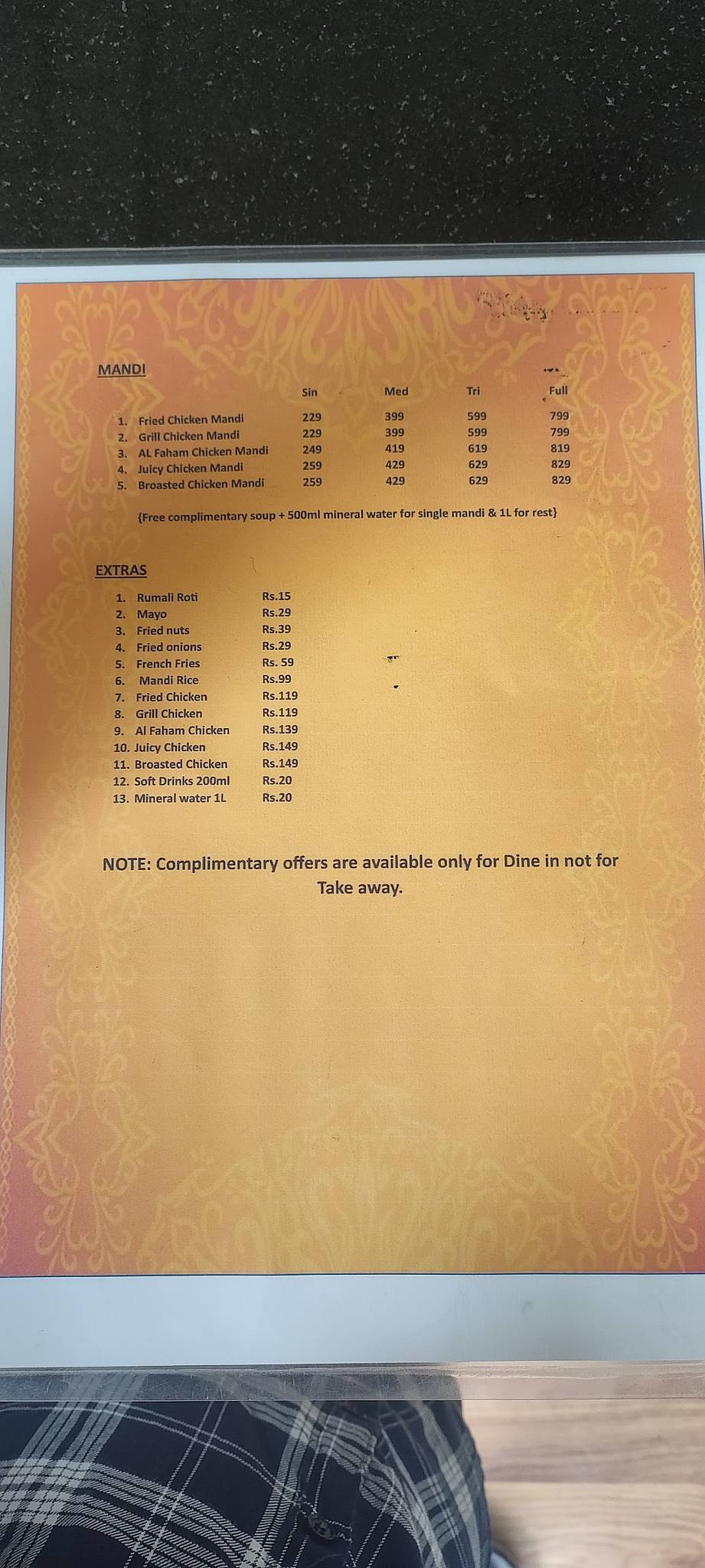 Menu at ZAUQ ARABIAN MANDI, Hanamkonda