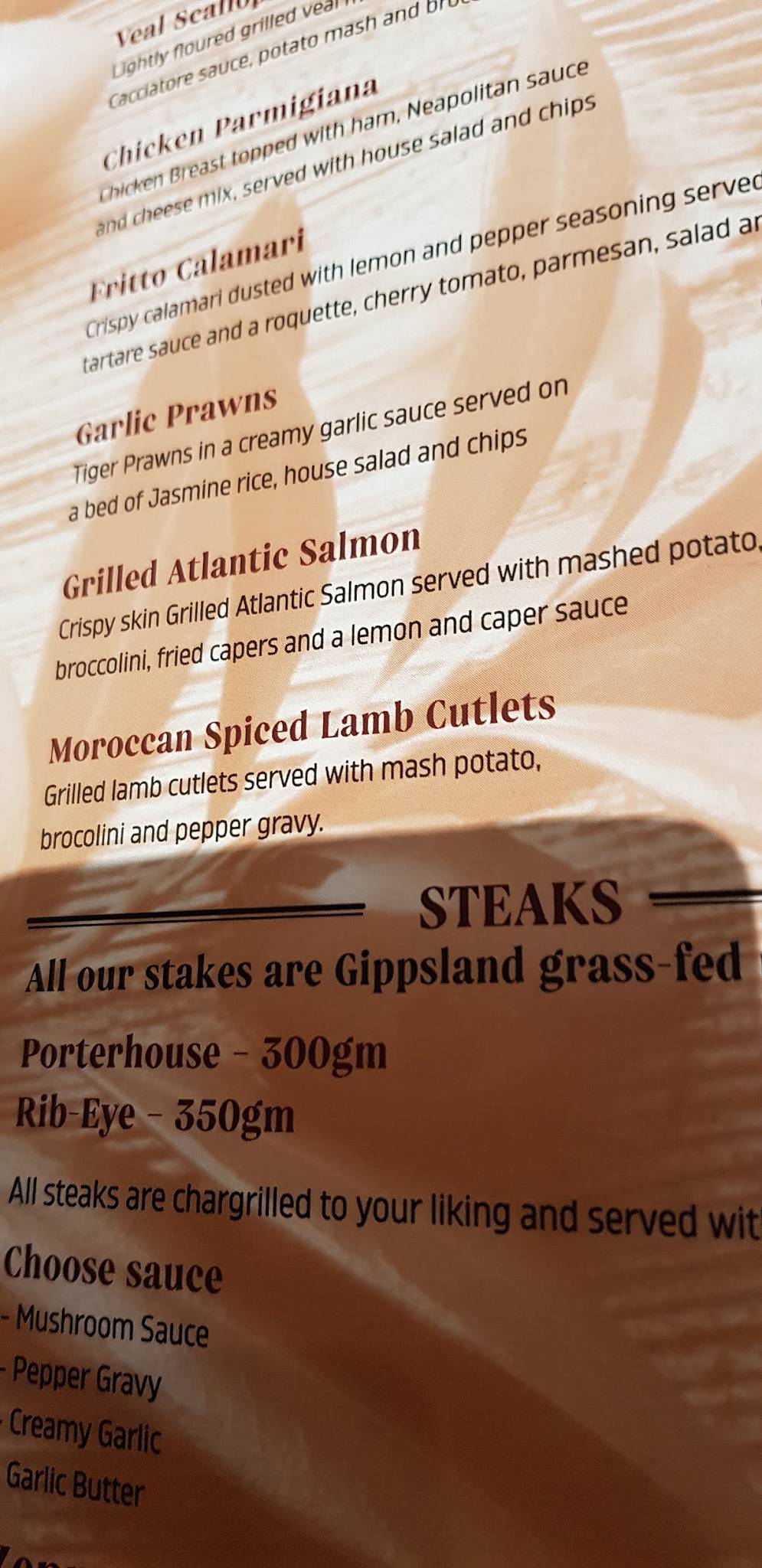 Menu at Zeppo's Italian Restaurant, Clyde