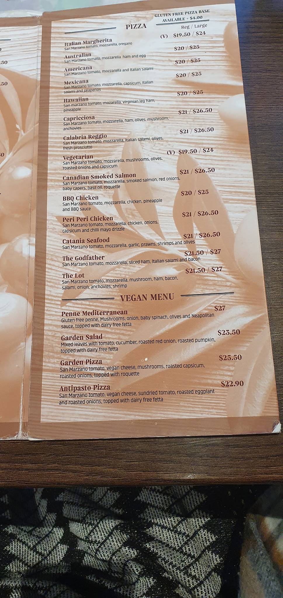 Menu at Zeppo's Italian Restaurant, Clyde