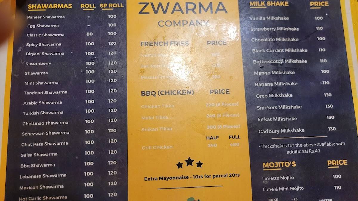 Menu at ZWARMA RESTAURANT, Guntakal