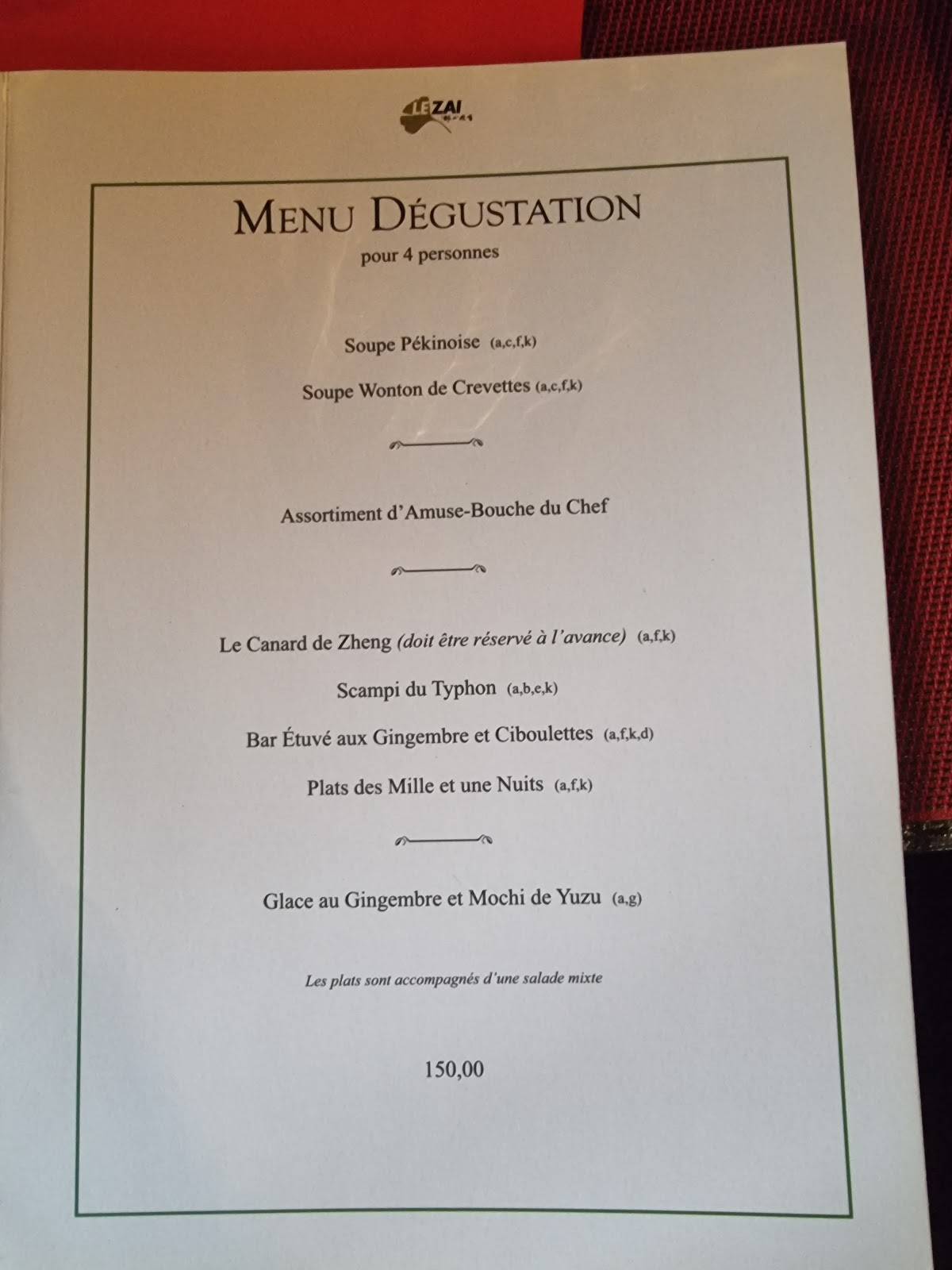 Menu au Zai (Le) restaurant, Strassen