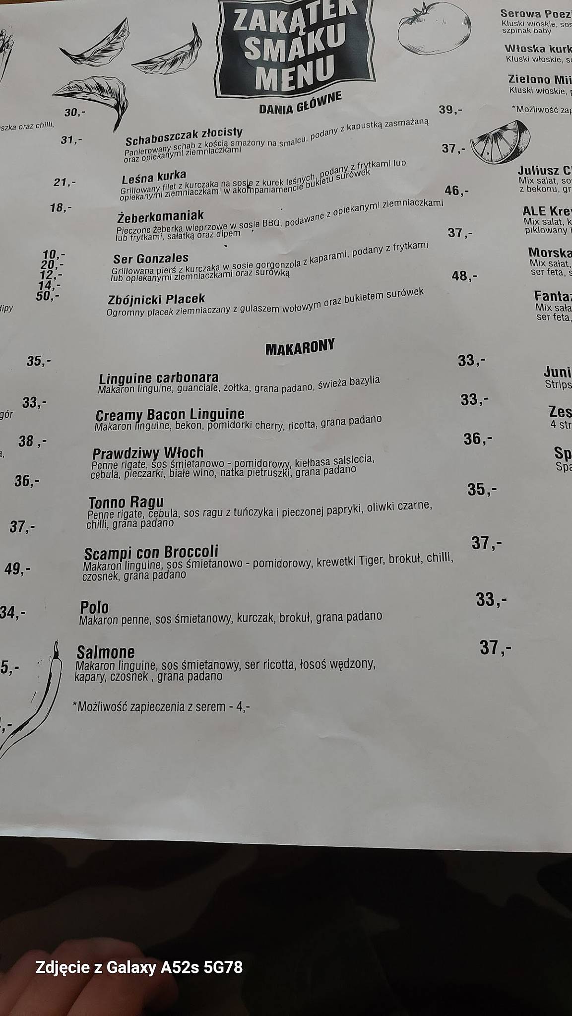 Menu at Zakątek Smaku restaurant, Bystrzyca Klodzka