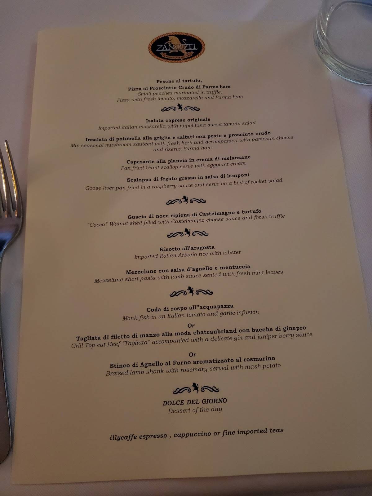 Menu at Zanotti restaurant, Bangkok, โคโลเน็ด คอนโดมิเนียม