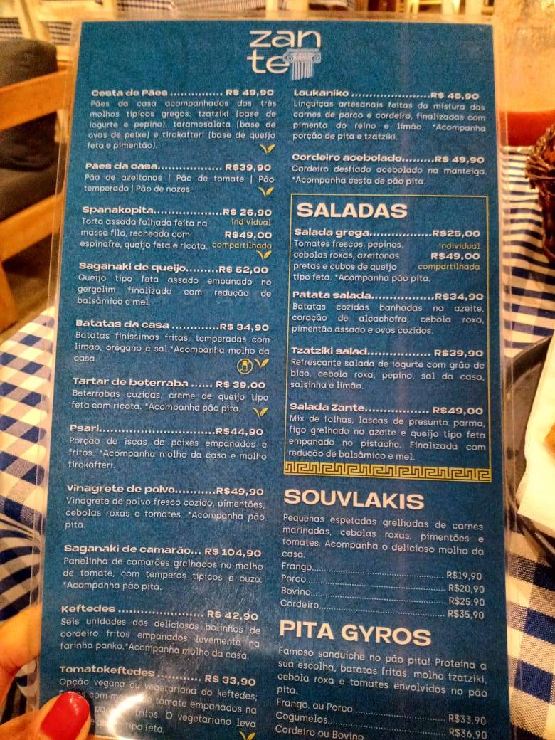 Menu em Zante Taverna Grega restaurante, Brasília