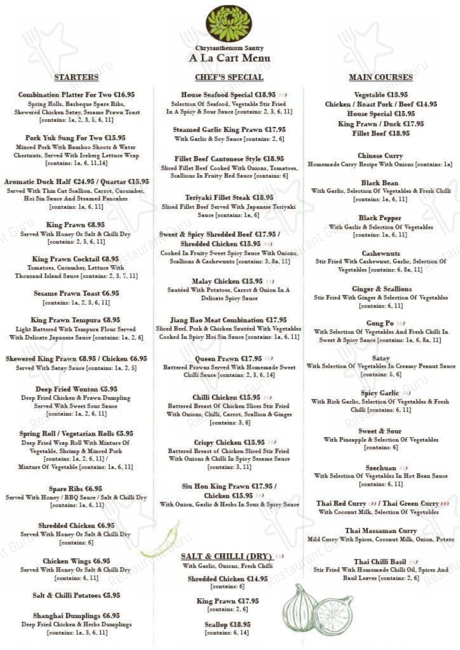 Menu at Zao Restaurant - (Chrysanthemum2 Santry), Dublin