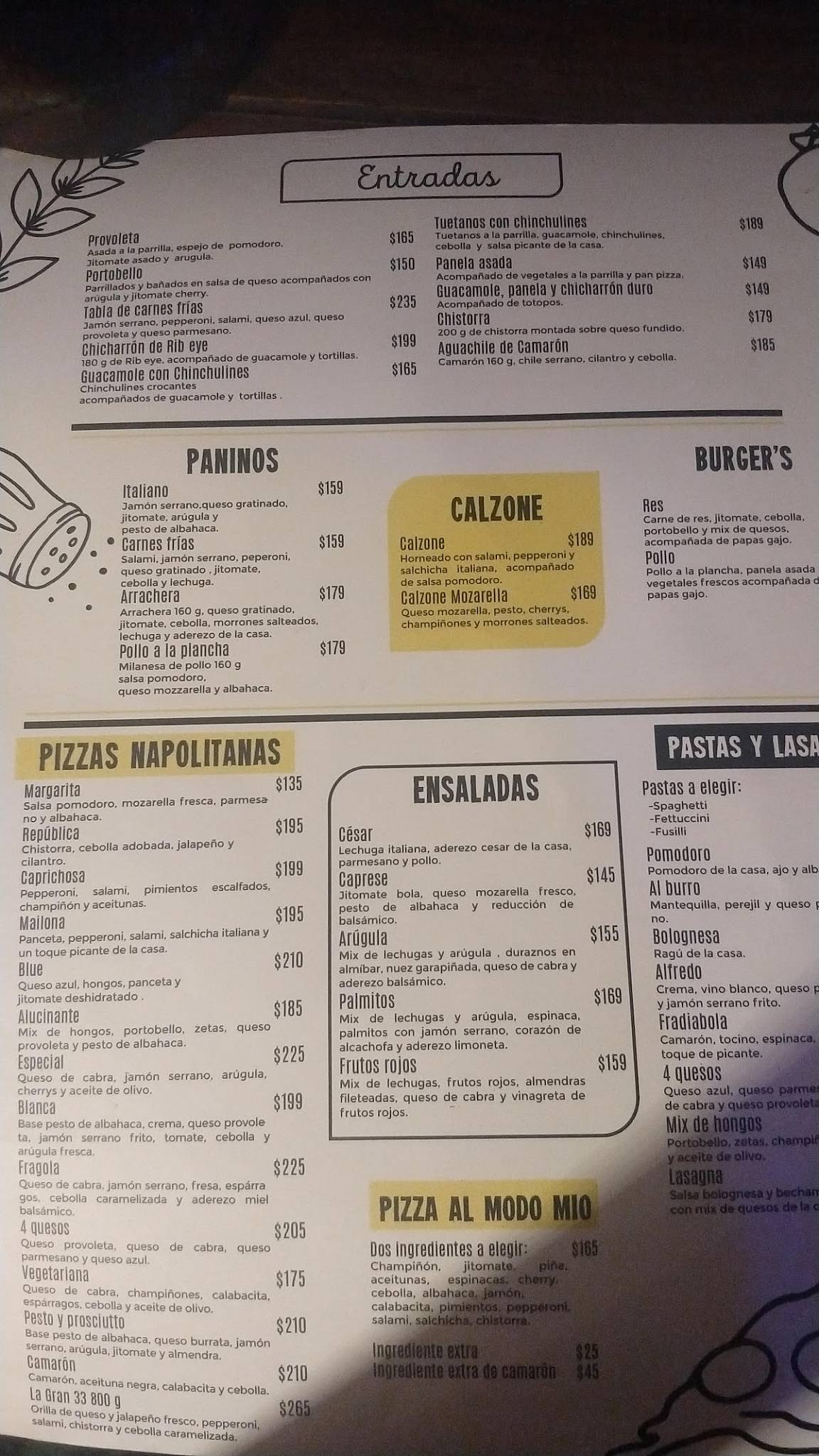 Carta del restaurante República 33, Zapopan